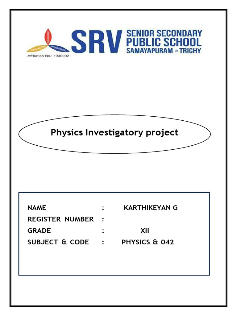 Physics Project Title Page | PDF