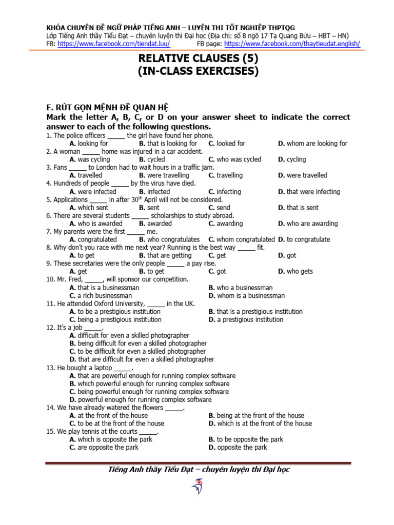 Relative Clauses 5 (In-Class Exercises) | PDF | Marie Curie