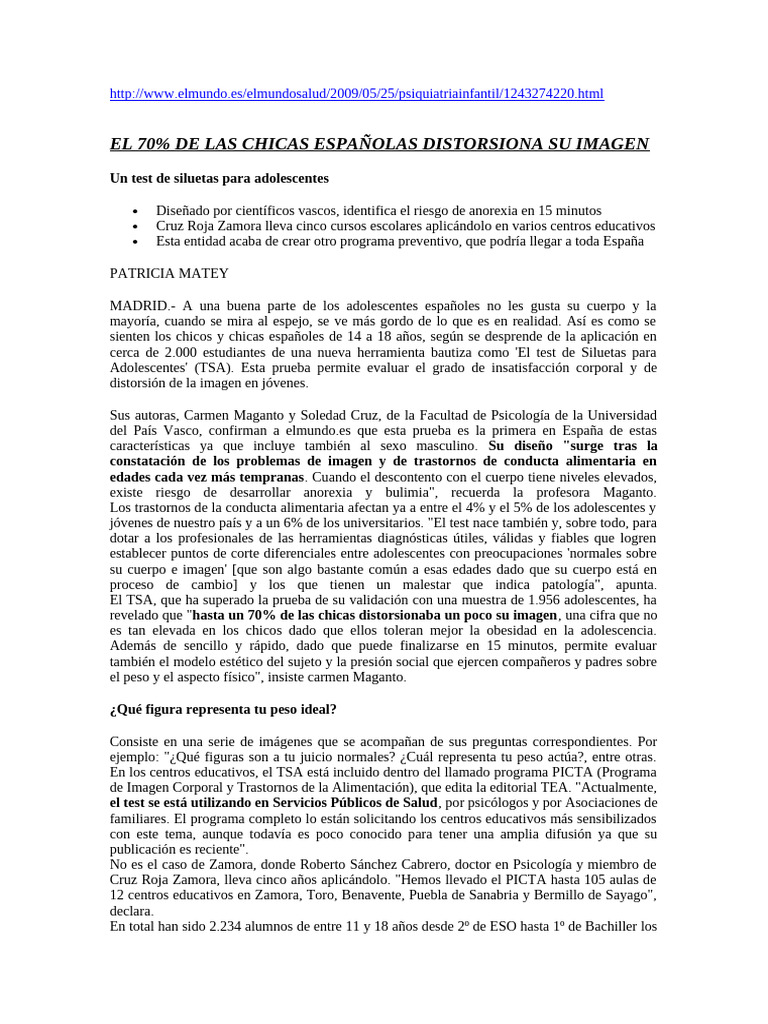 Test Figura Corporal en TA | PDF | Desorden alimenticio | Anorexia nerviosa
