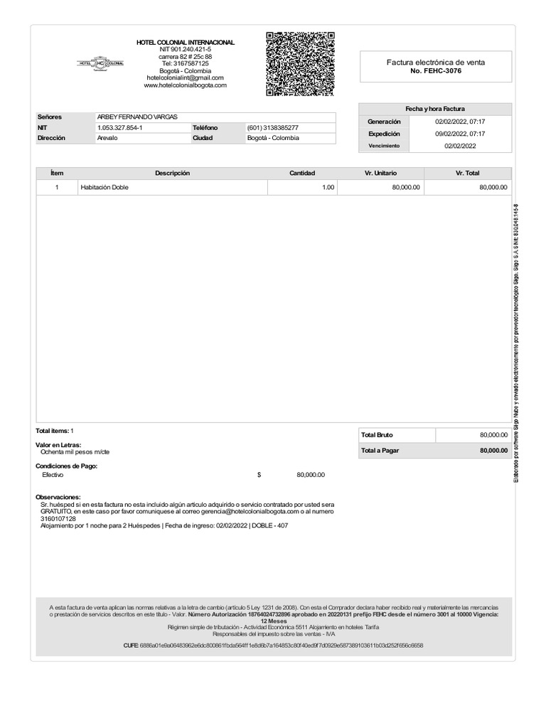 Factura Electrónica de Venta: No. FEHC-3076 | PDF | Economias