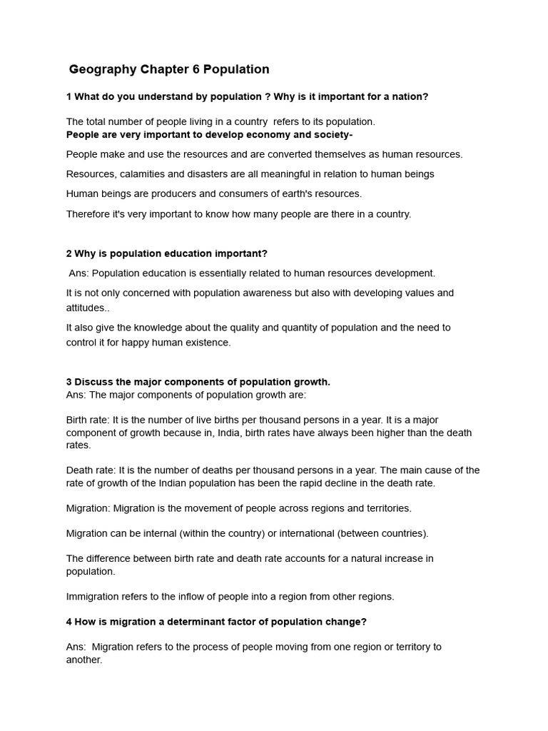 9 Geography Chapter 6 Population | PDF | Literacy | Human Migration