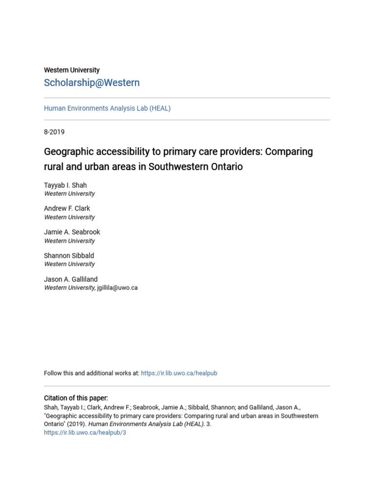Geographic Accessibility To Primary Care Providers - Comparing Rur ...