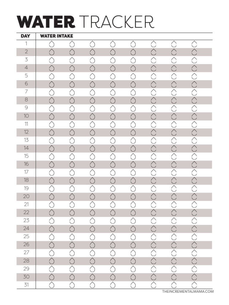 Monthly Water Tracker Printable (Grey Lines) | PDF