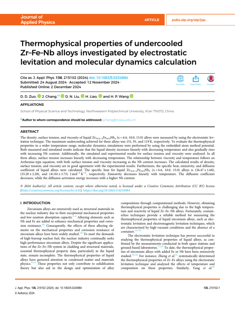 Thermophysical_properties_of_undercooled_Zr-Fe-Nb_ | PDF | Differential Scanning Calorimetry ...