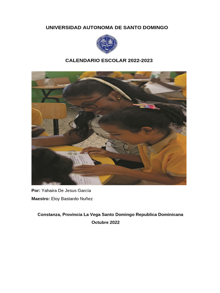 Tarea de Calendario Escolar | PDF | Amor | República Dominicana