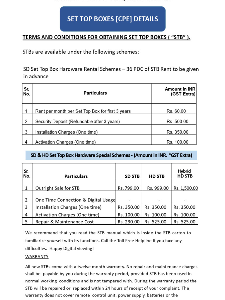 Set Top Boxes Cpe Details | PDF | Set Top Box | Telecommunications