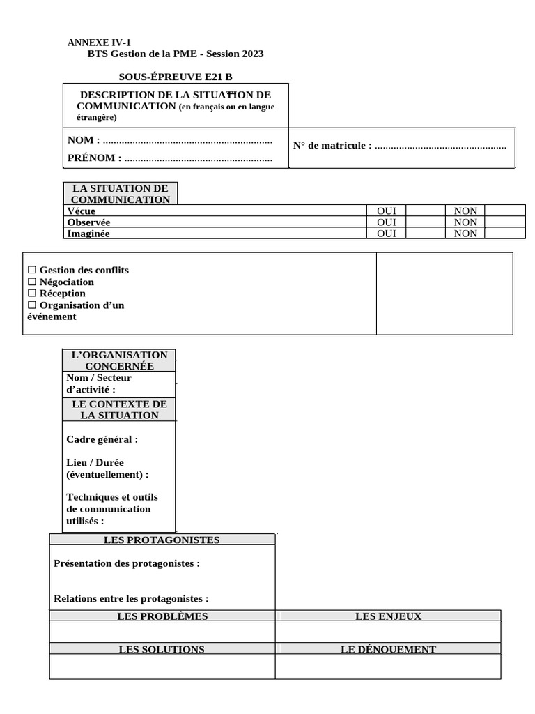 Fiche de communication BTS GPME 2023 | PDF