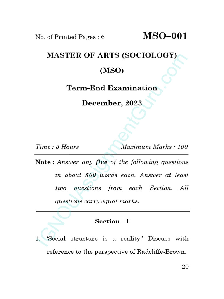 Dec 2023 MSO-001 | PDF | Sociology | Social Psychology