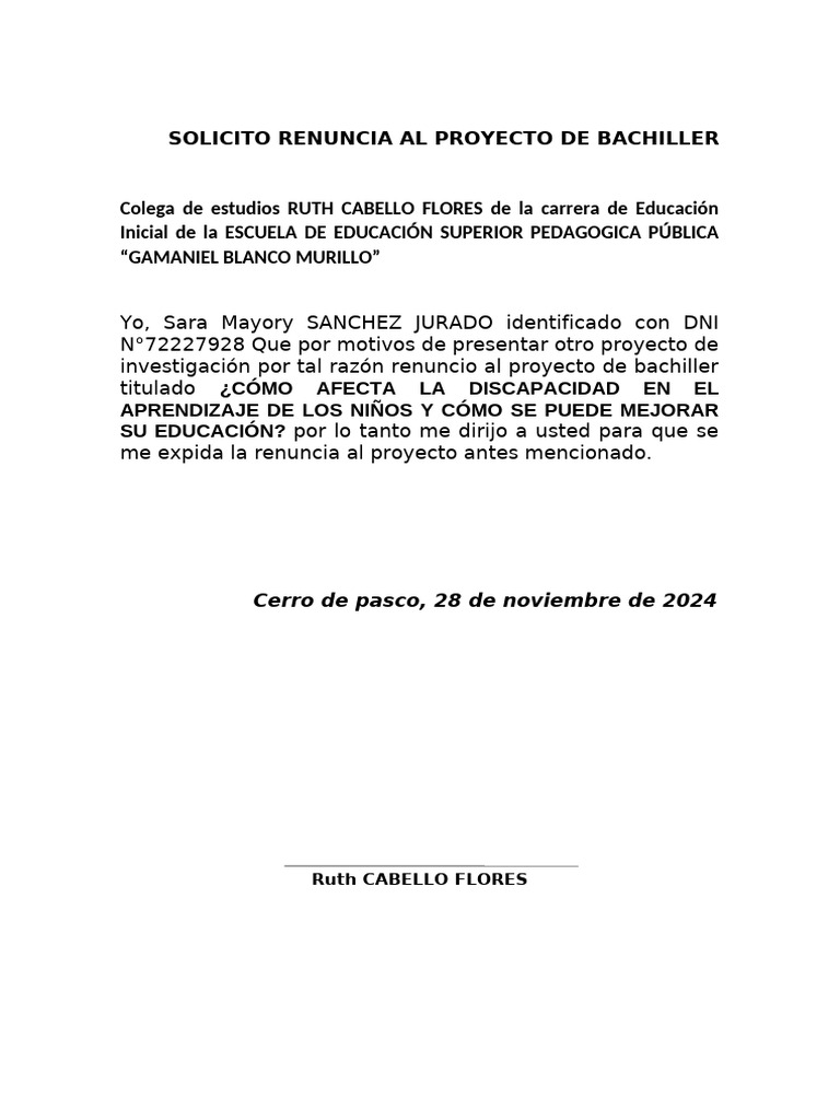 Renuncia Al Proyecto SARA | PDF