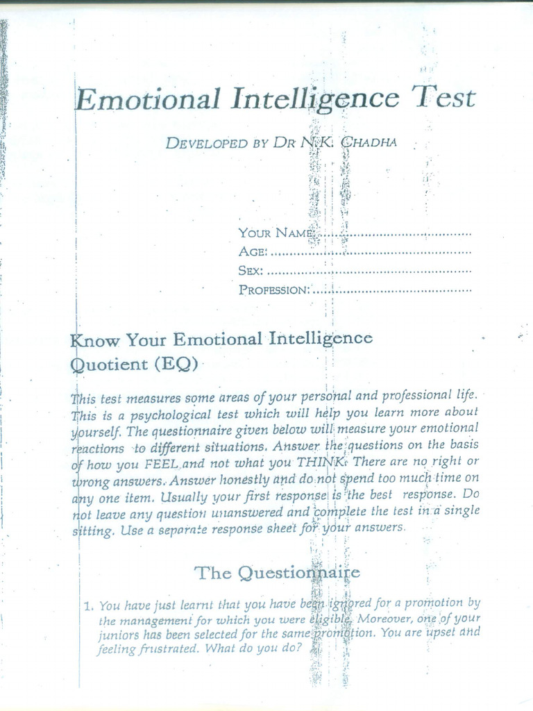 Emotional Intelligence Test | PDF