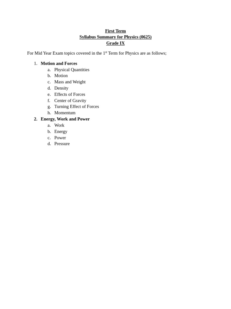 First Term Physics Syllabus | PDF