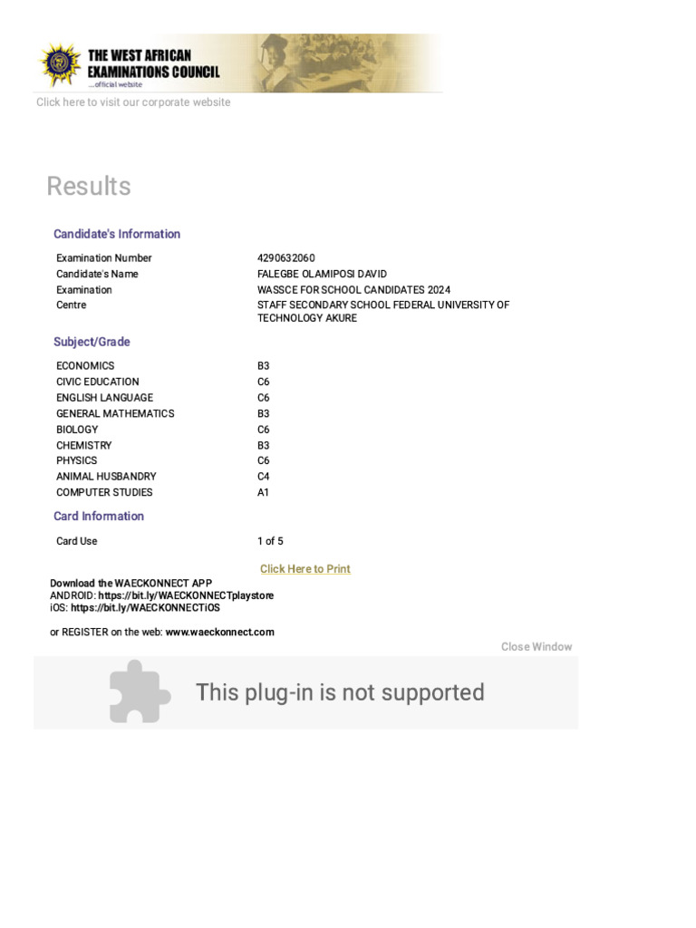 Waecdirect Online - Results | PDF