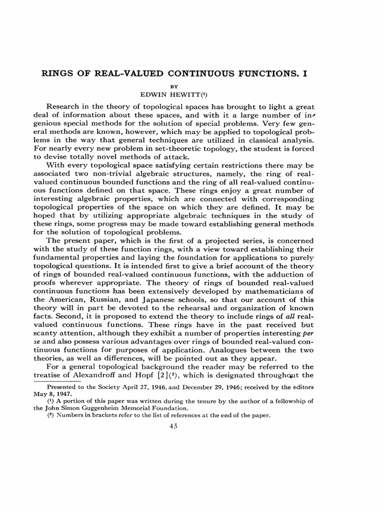 Rings of Real-Valued Continuous Functions. I | PDF | Abstract Algebra | Space (Mathematics)