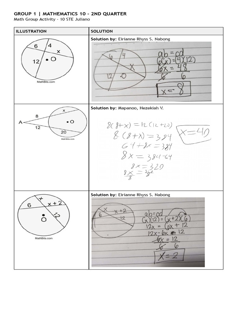 Math Group Activity Solutions - 10 STE | PDF