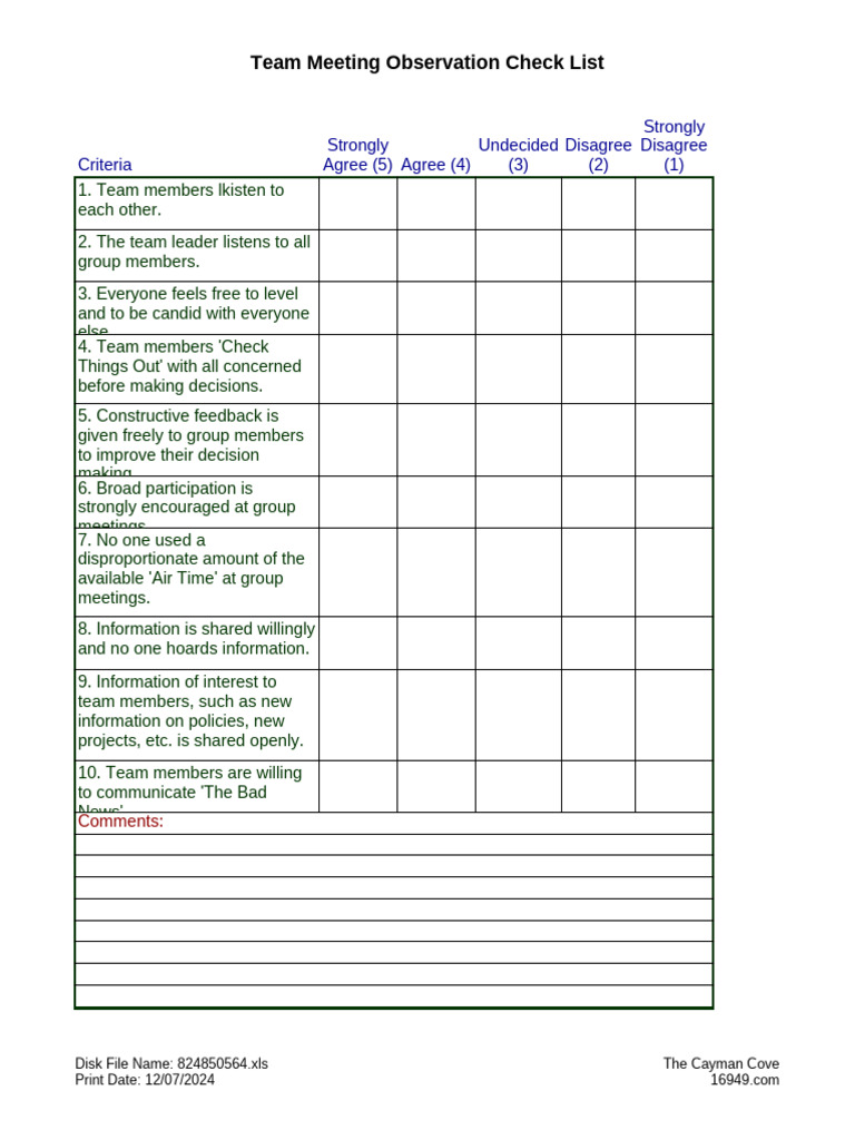 Team Meet Obser CHKLST | PDF