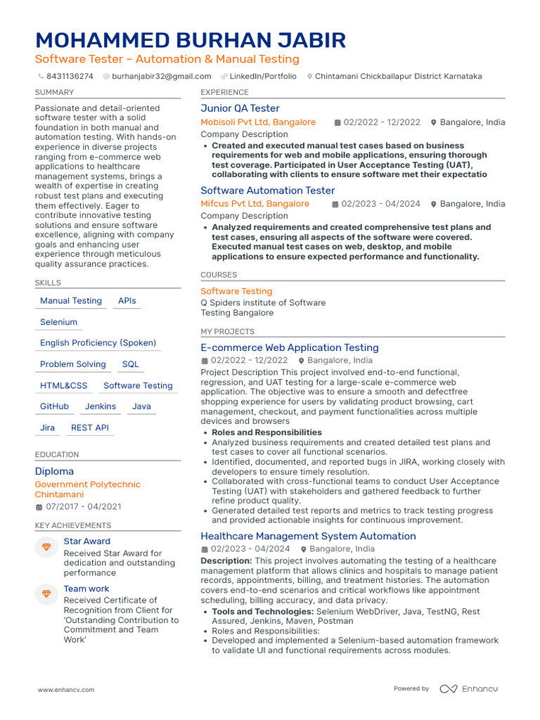 Mohammed Burhan Jabir Resume | PDF | Software Testing | Selenium (Software)