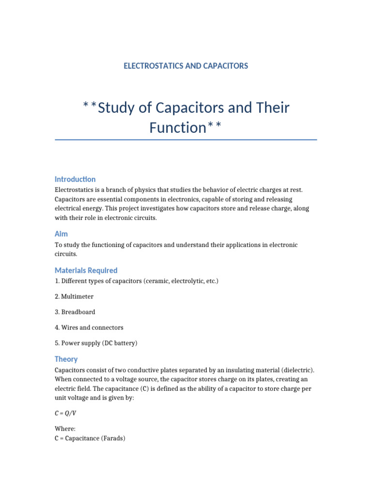 Electrostatics_and_Capacitors_Project | PDF | Capacitor | Power Supply