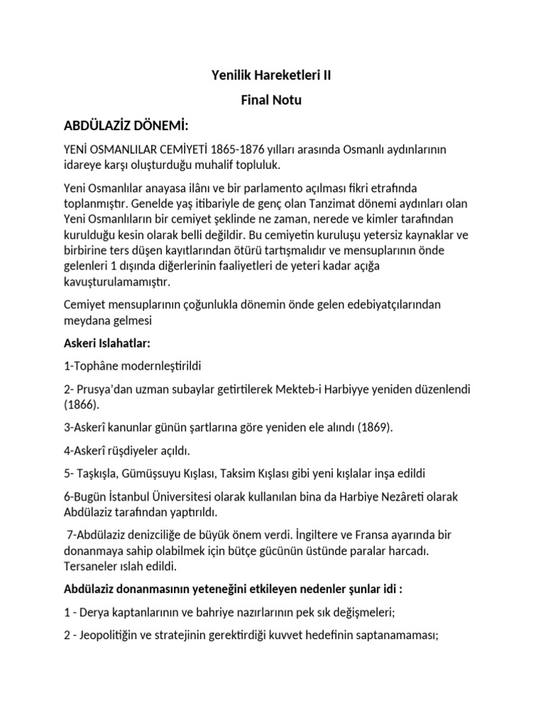 Yenilik Hareketleri II Final Notu | PDF