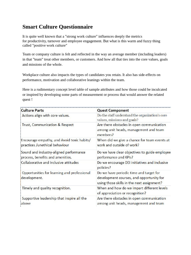 Smart Culture Questionnaire | PDF