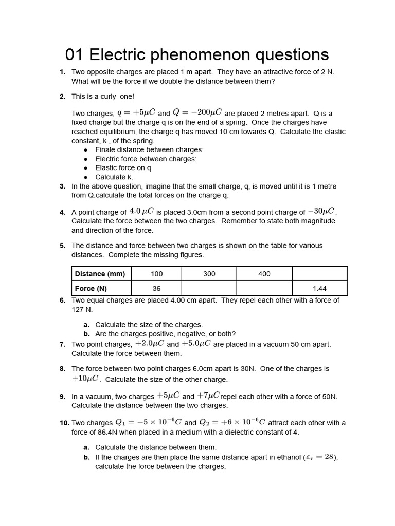 01 Electric Phenomenon Questions | PDF