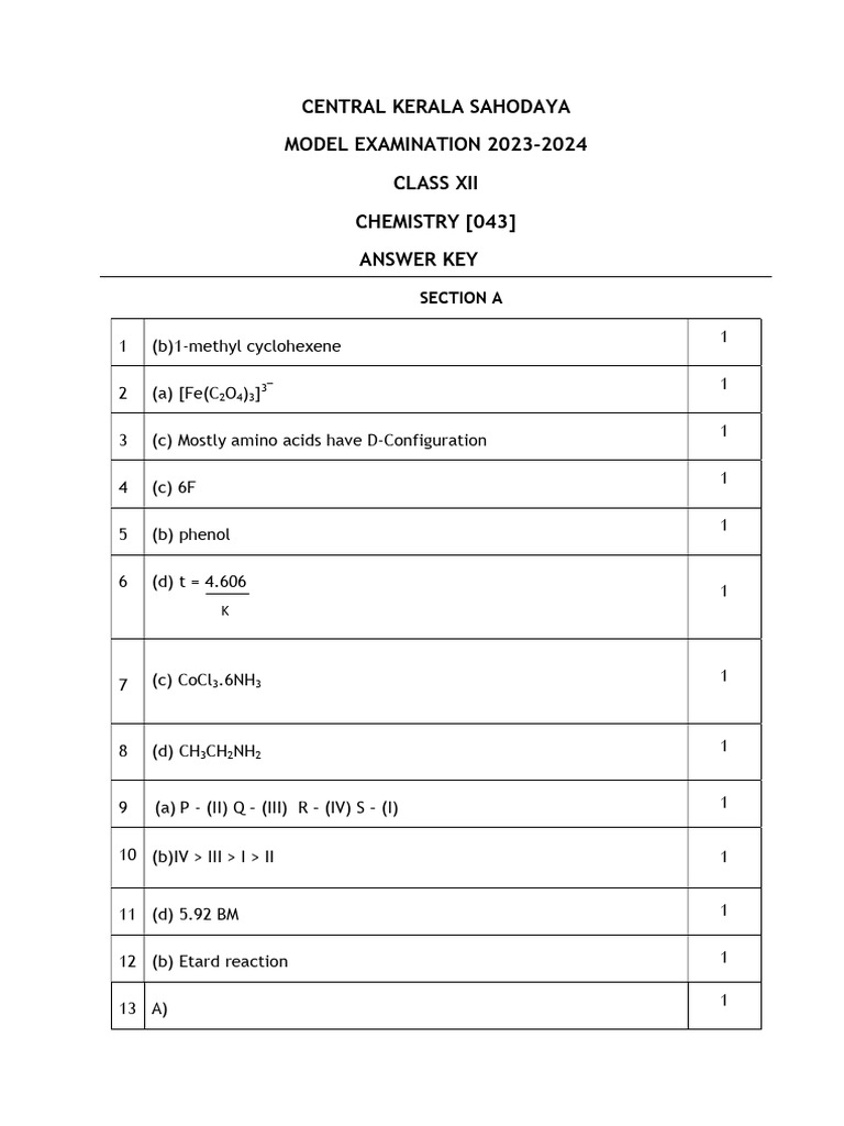 Chemistry Ans Key | PDF | Amine | Biochemistry