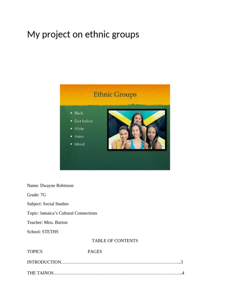 My Ethnic Groups Project | PDF | Jamaica | Foods