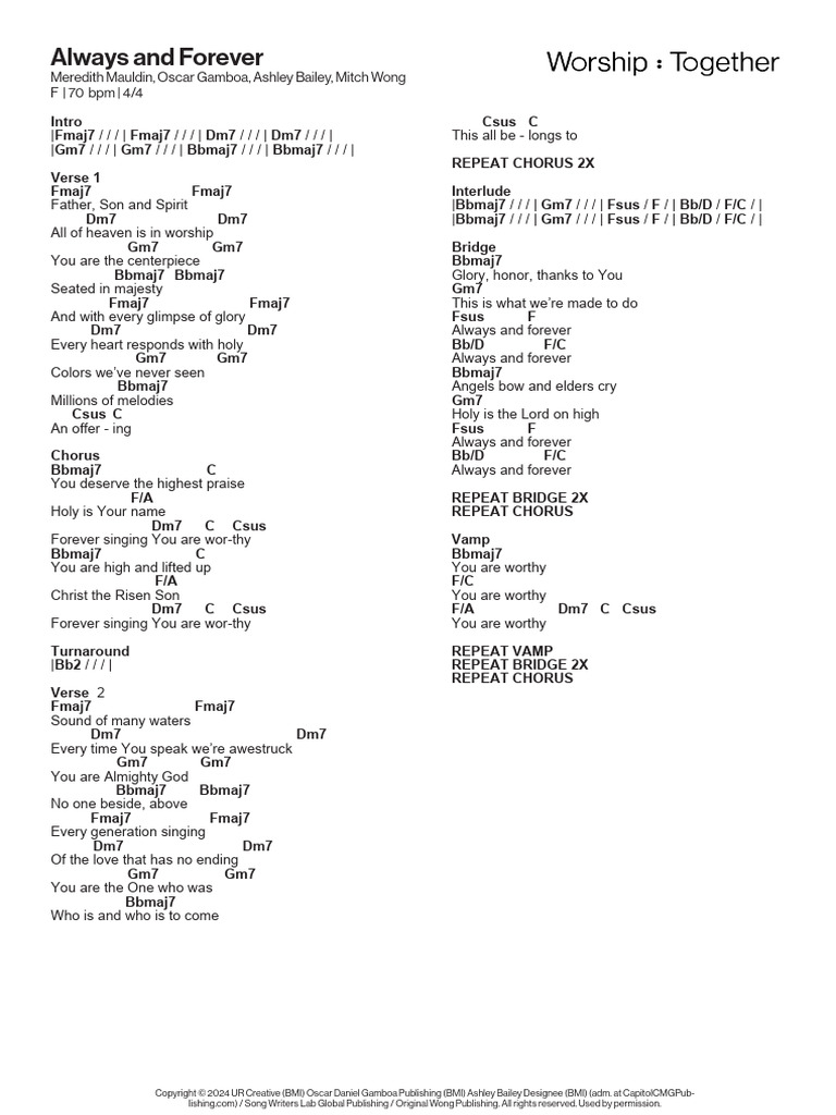 Always and Forever - Upperroom - Chord Chart | PDF | Musical Forms