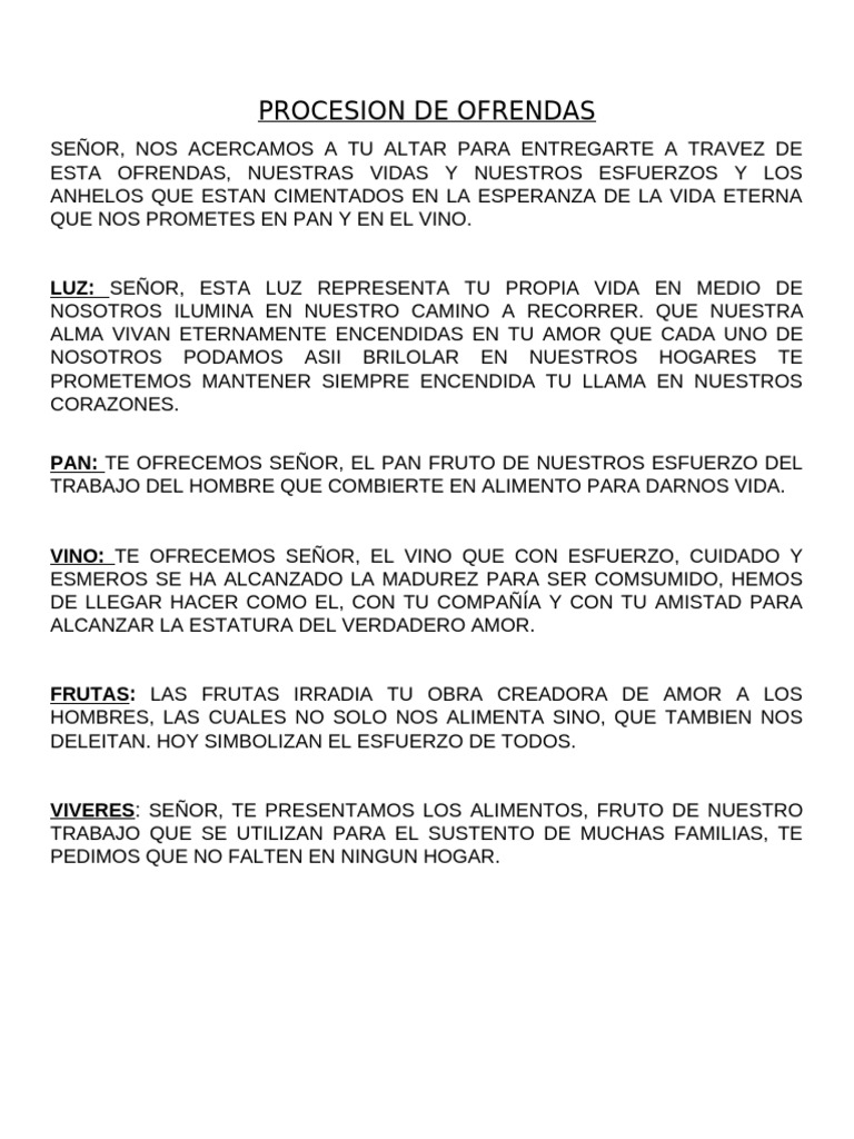 Procesion de Ofrendas | PDF