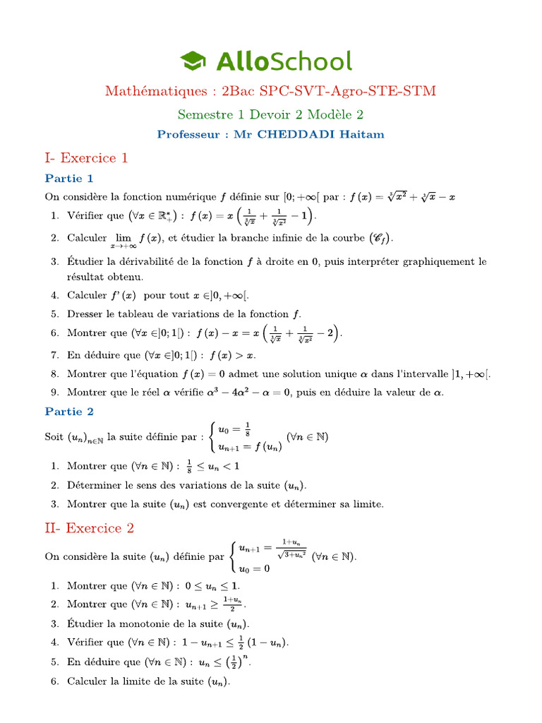 Math 2bac SPC Semestre 1 Devoir 2 Modele 2 4 | PDF