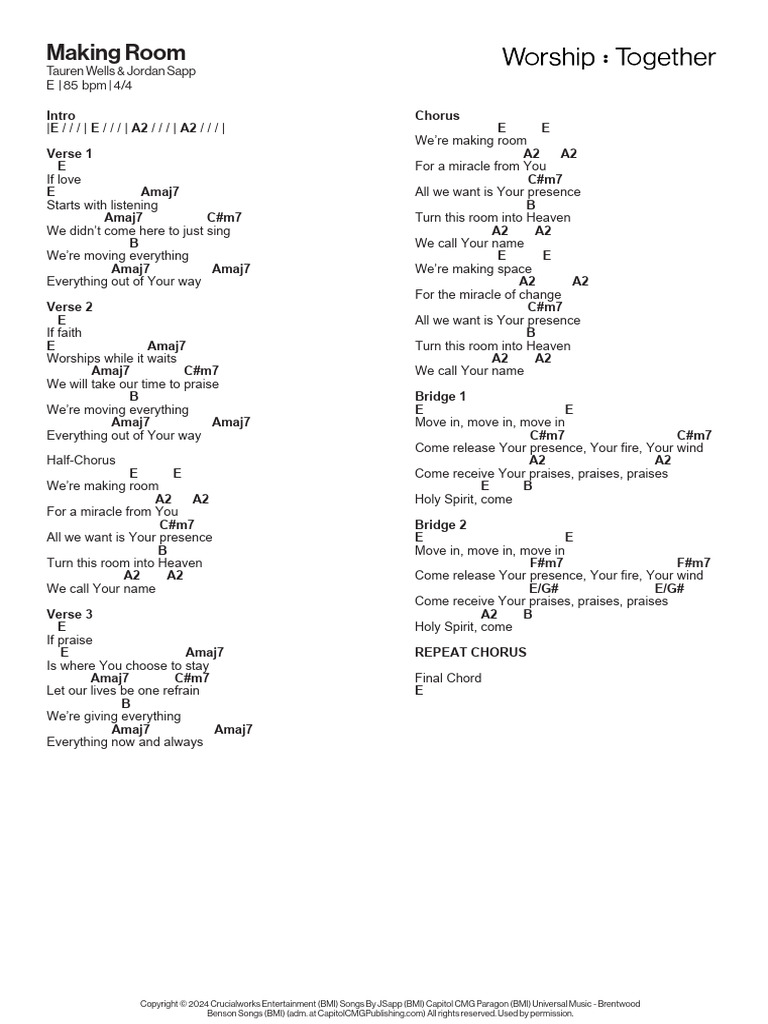 Making Room - Tauren Wells - Chord Chart | PDF