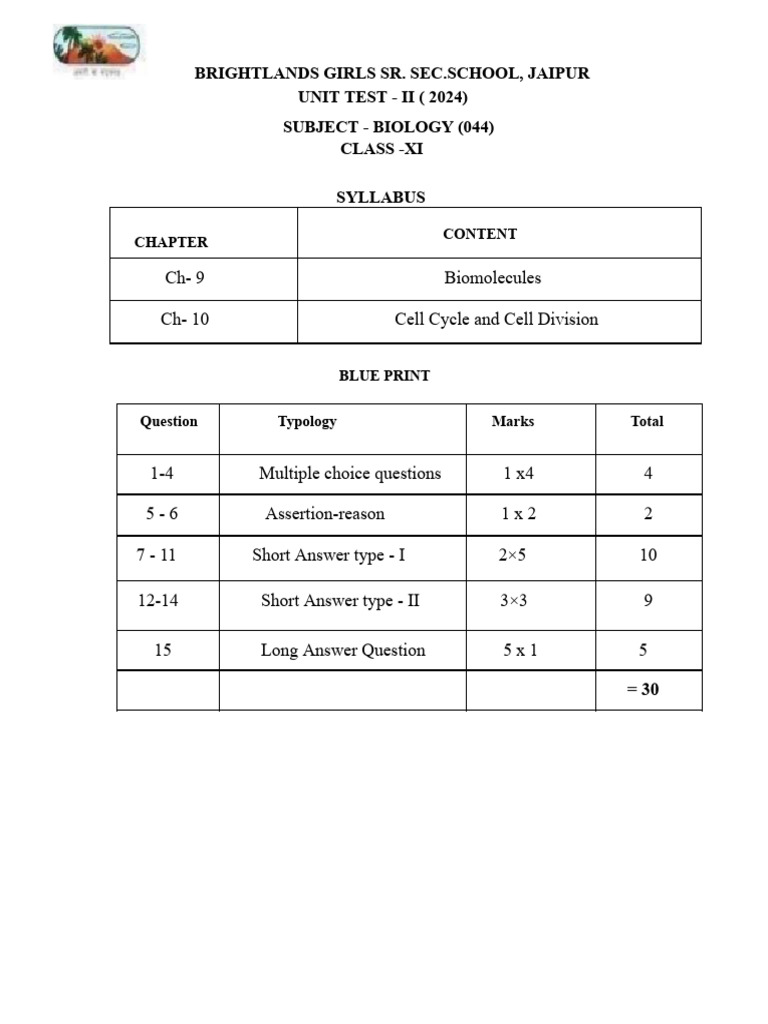 Syllabus and Blueprint Class Xi Ut II | PDF