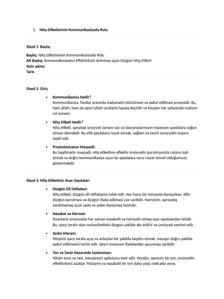 Nitq Etiketlərinin Kommunikasiyada Rolu | PDF