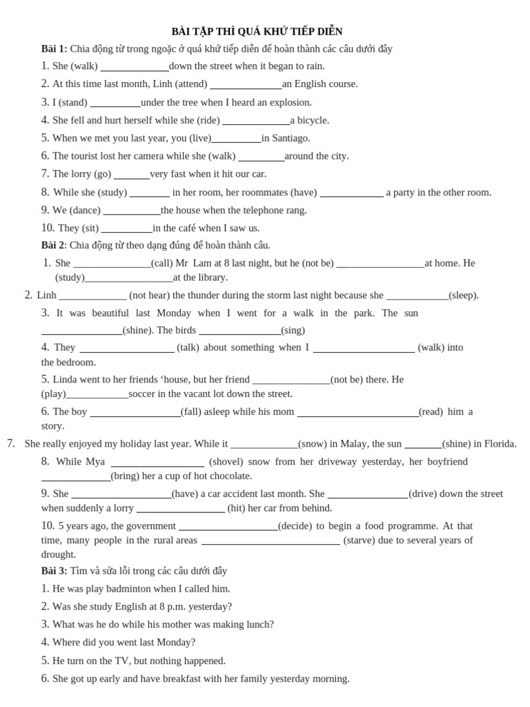 Bai Tap Thi Qua Khu Tiep Dien | PDF