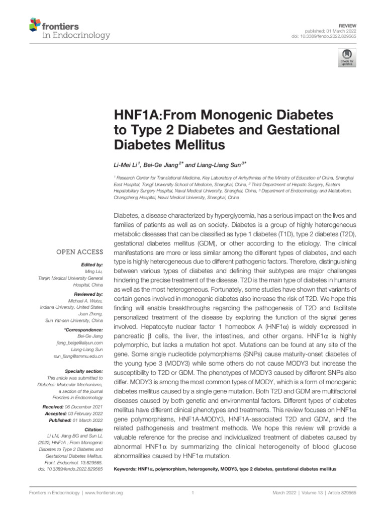 HNF1A：From Monogenic Diabetes to Type 2 Diabetes and Gestational ...