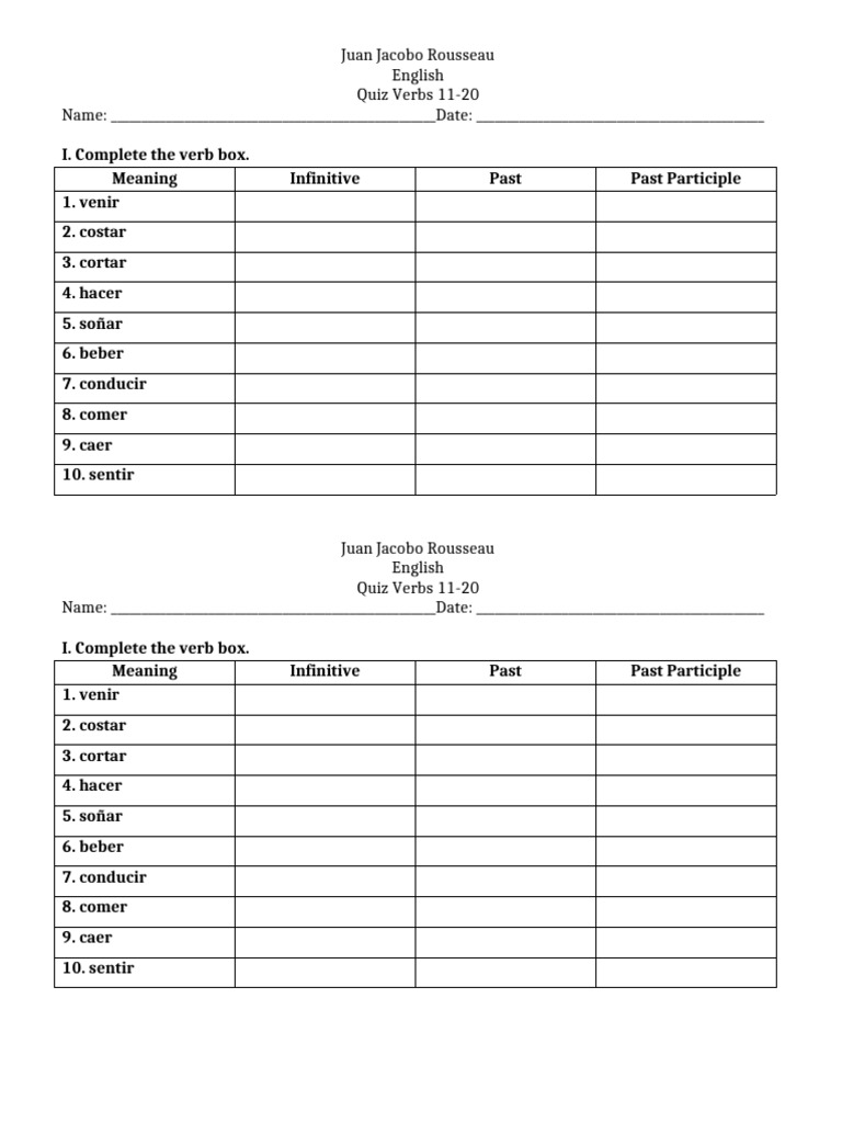 Verbs Quiz 2 | PDF