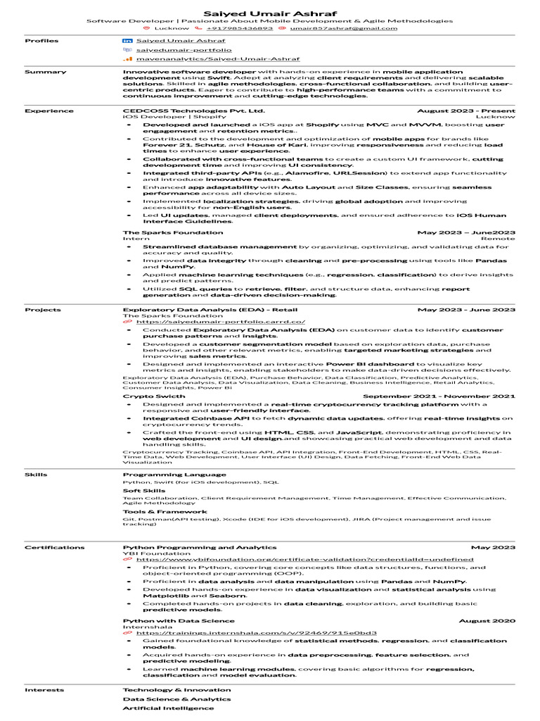 Saiyed Umair Ashraf | PDF | Web Development | Data Science