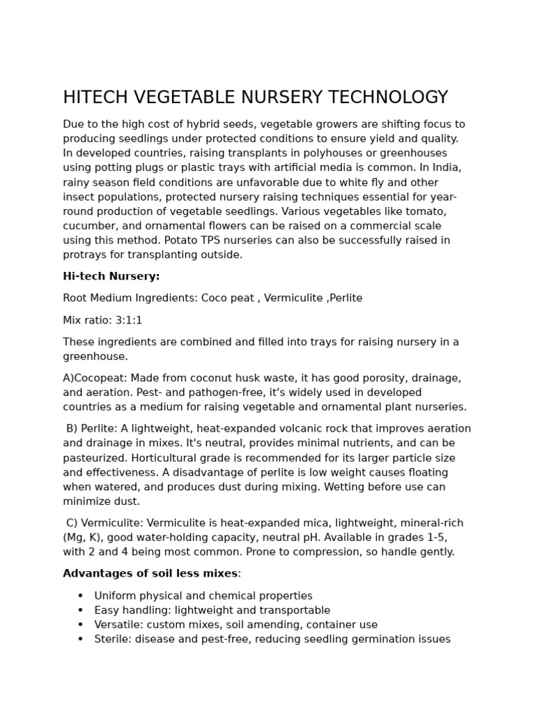 Hi-Tech Vegetable Nursery Techniques | PDF | Plant Nursery | Seedling