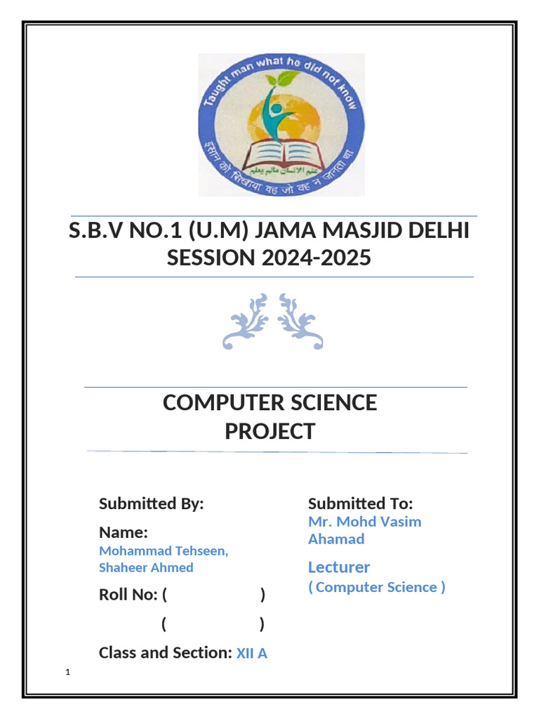 Class 12 CS PROJECT MOHAMMAD TEHSEEN, SHAHEER AHMED | PDF | Software ...