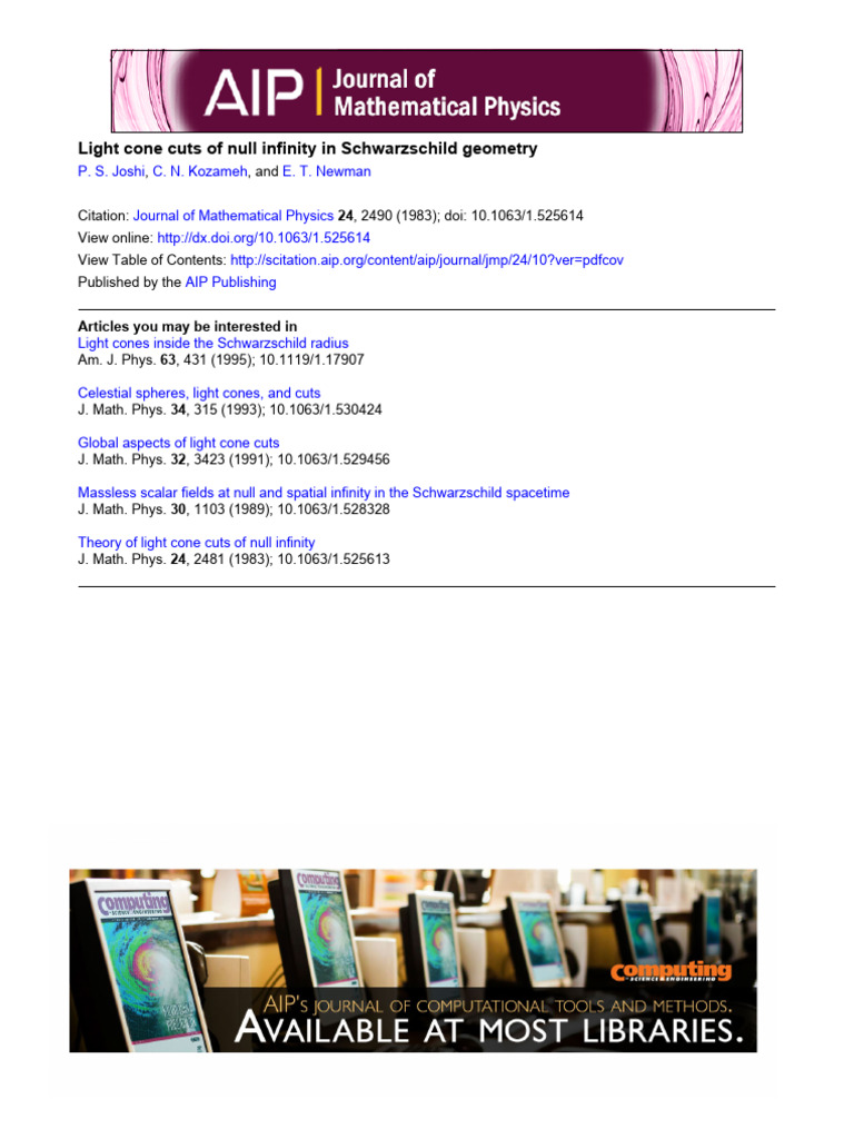 Light cone cuts of null infinity in Schwarzschild geometry | PDF ...