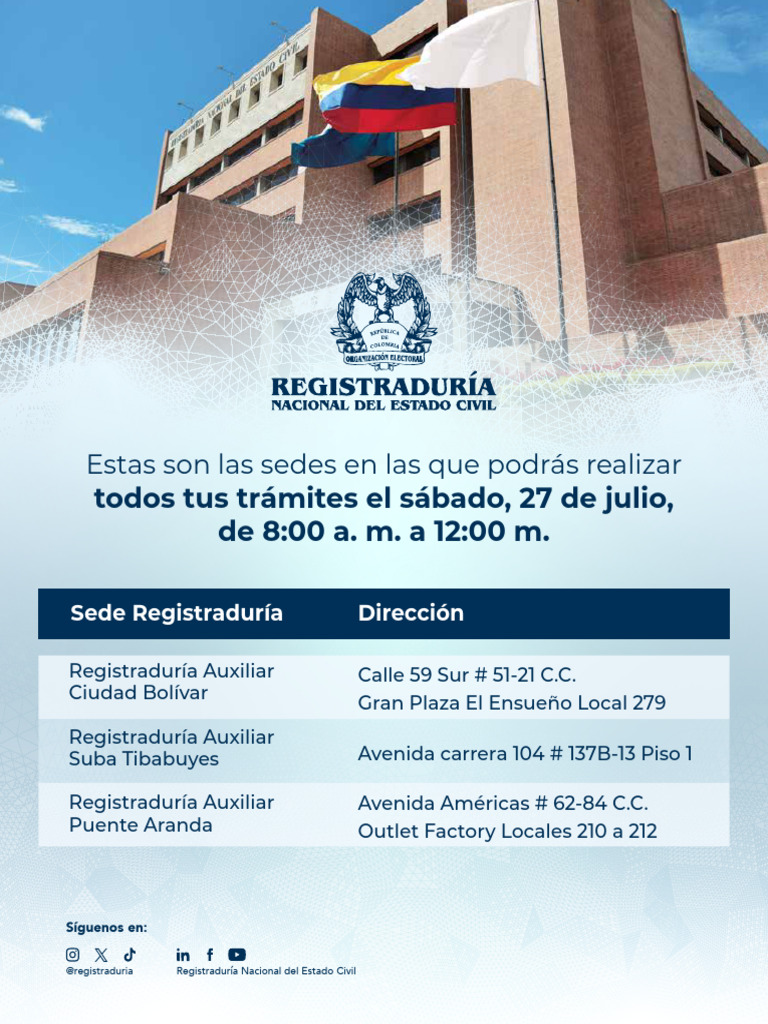 Sedes Registraduría Sábados Bogotá | PDF | Bogotá