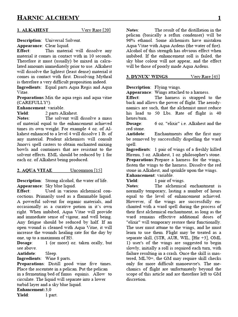 Harnic Alchemy: Recipes & Effects | PDF | Alchemy | Ethanol