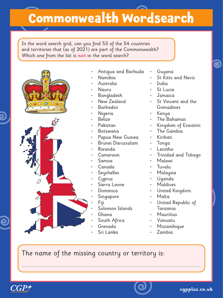 Commonwealth Wordsearch (Years 5-6) Full Colour_H2WAT514 | PDF | Commonwealth Of Nations | Word ...