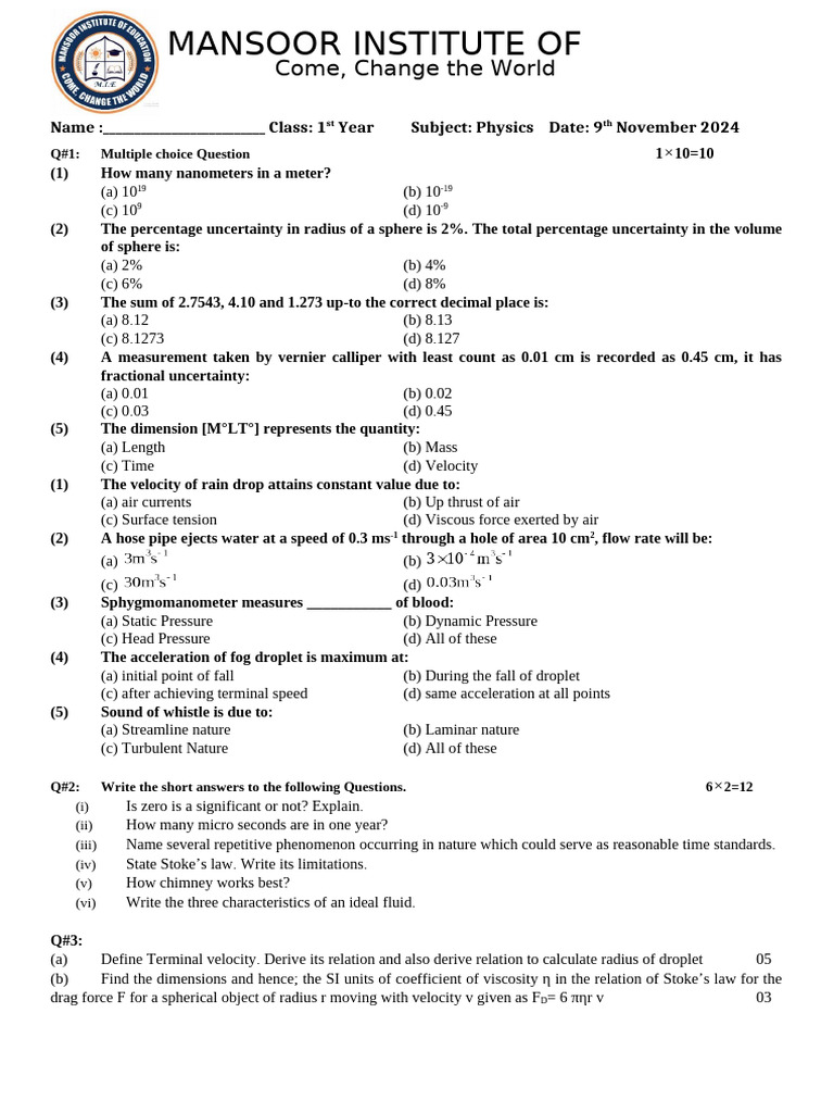 Chapter 1+6 Phy Part 1 | PDF | Drag (Physics) | Drop (Liquid)