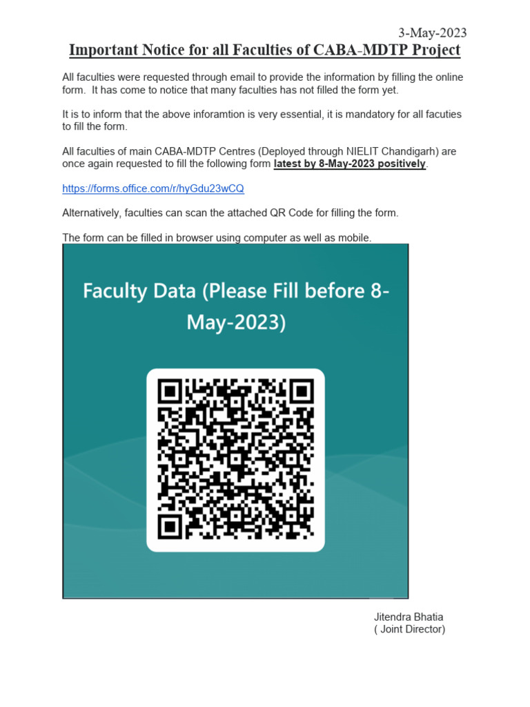 Mandatory Form Submission for CABA-MDTP Faculties | PDF