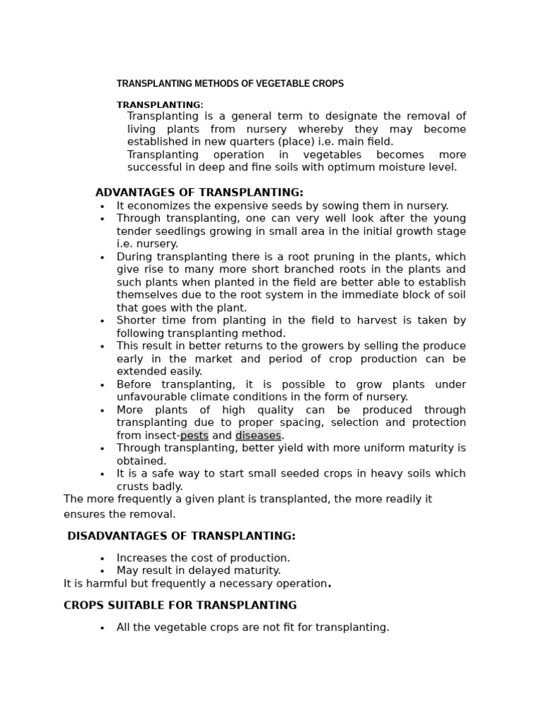 Vegetable Crop Transplanting Guide | PDF | Plant Nursery | Vegetables