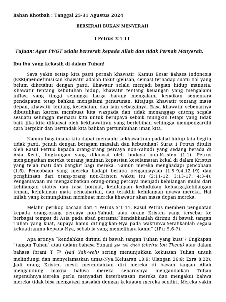 Bahan Khotbah 30 Agustus 2024 Rev | PDF