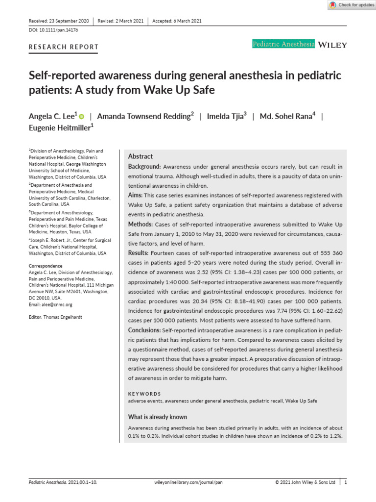 Lee 2021 | PDF | Anesthesia | Pain