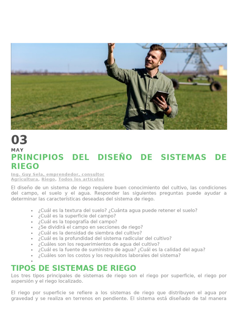 Principios Del Diseño de Sistemas de Riego | PDF | Riego | Agua