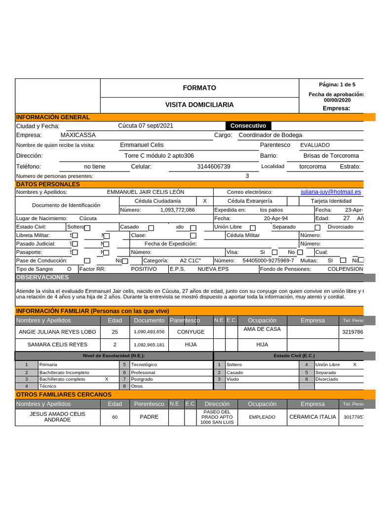 Visita Emanuel Celis | PDF | Documento de identidad