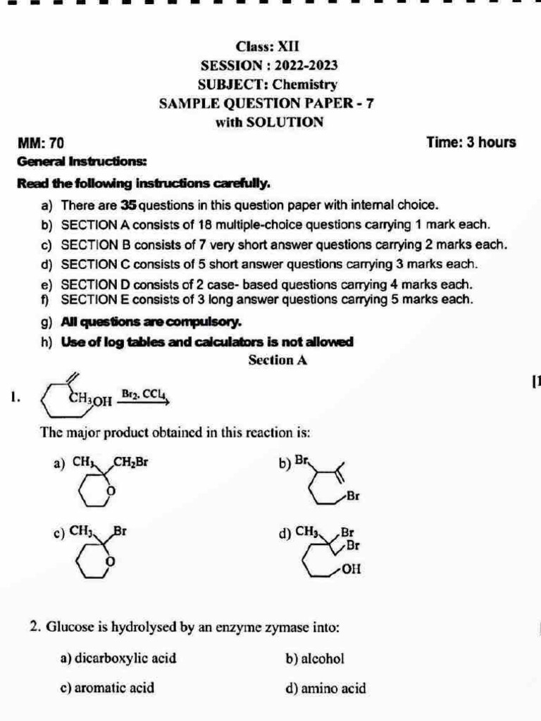 Chemistry Sample Paper 12 TH E | PDF